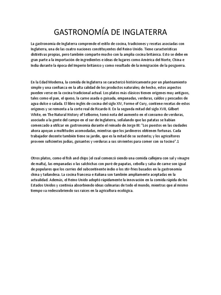 Gastronomía de Inglaterra | PDF | Alimentos | Cocina