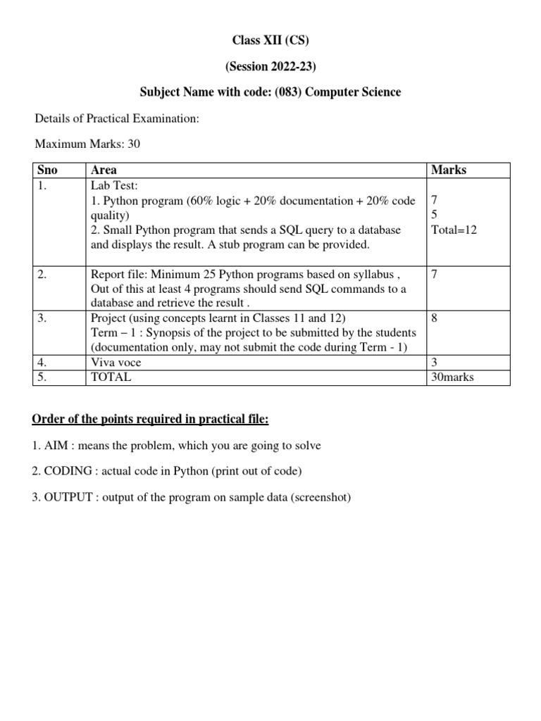 Class12 Cs Practical File Format | PDF | Databases | Subroutine