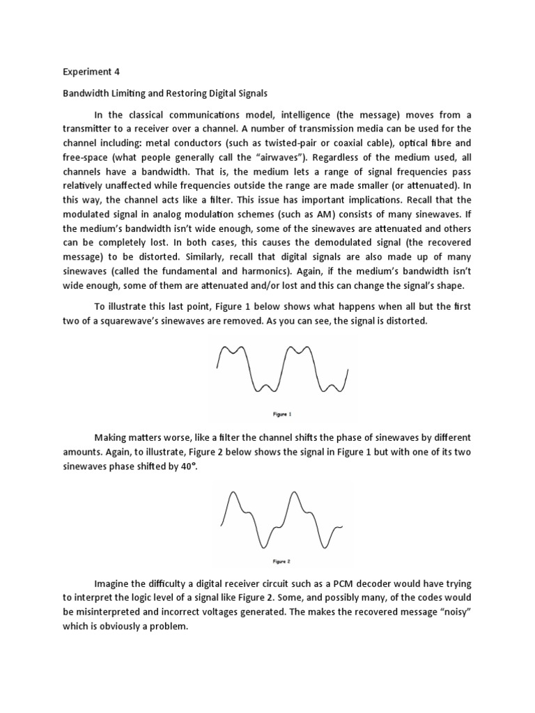 Band Limiting Experiment | PDF | Digital Signal | Bandwidth (Signal Processing)