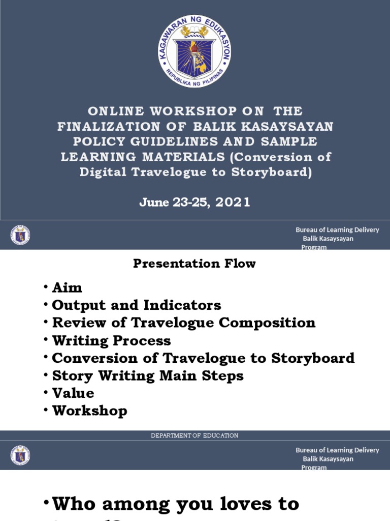 Developing Storyboards and Learning Materials from Travelogues: An Online Workshop on Finalizing ...