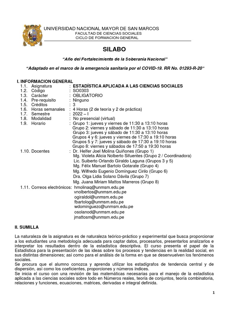 Silabo Estadistica | PDF | Estadísticas | Matemáticas