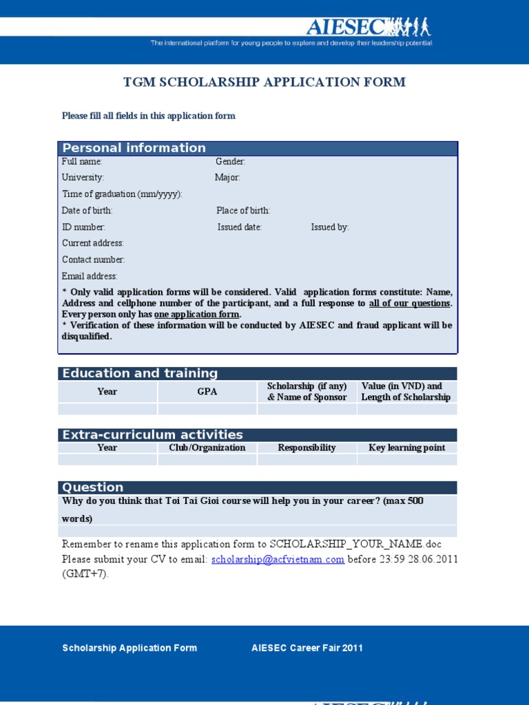 TGM Scholarship Application Form | PDF