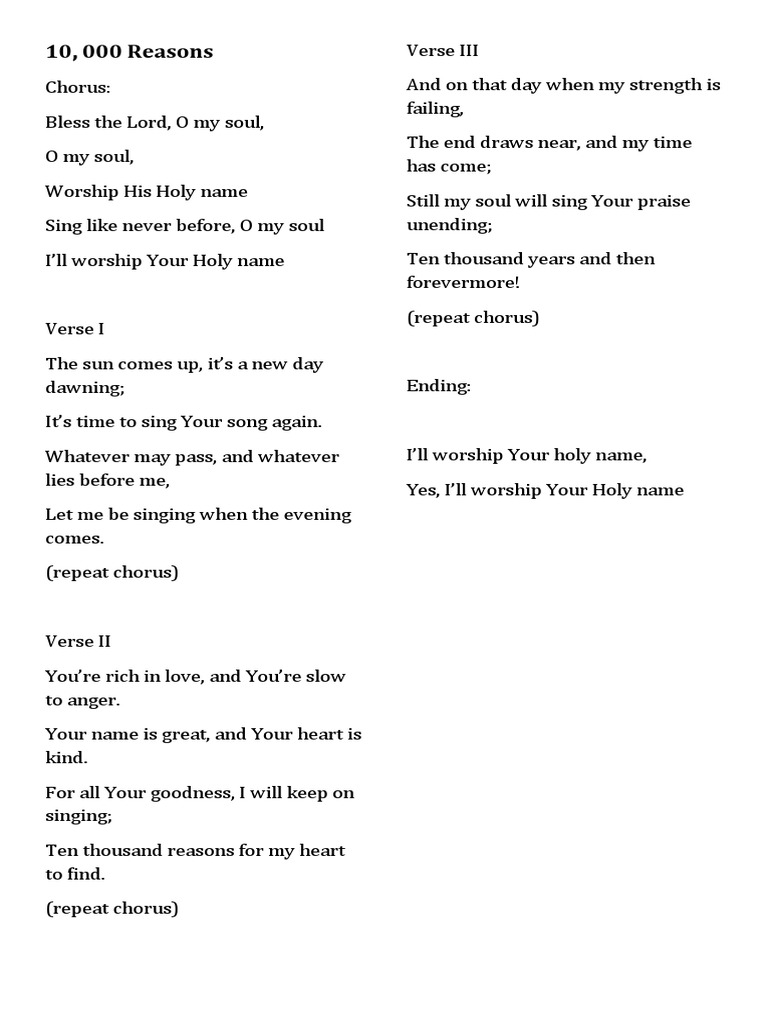 Words 10000 Reasons 10,000 Reasons (Bless The Lord) | Matt Redman