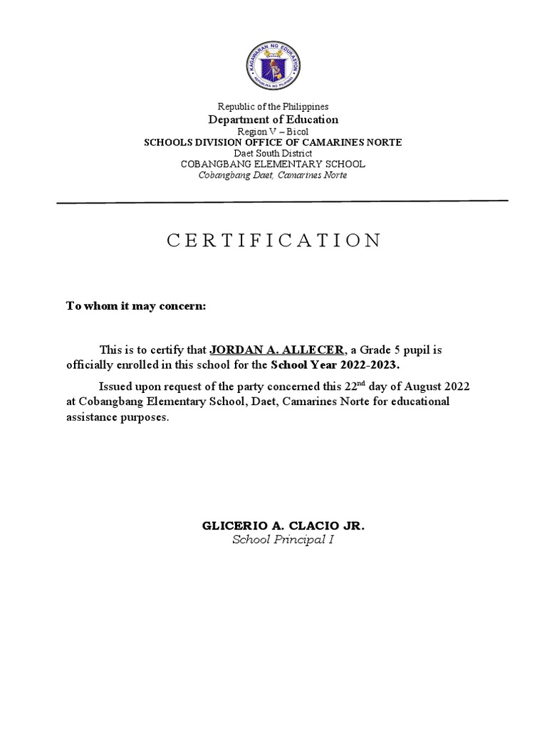 CERTIFICATION | PDF | Administrative Law | Government Related Organizations