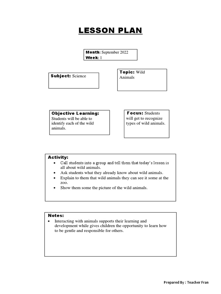 Lesson Plan WEEK 1(Sept) | PDF