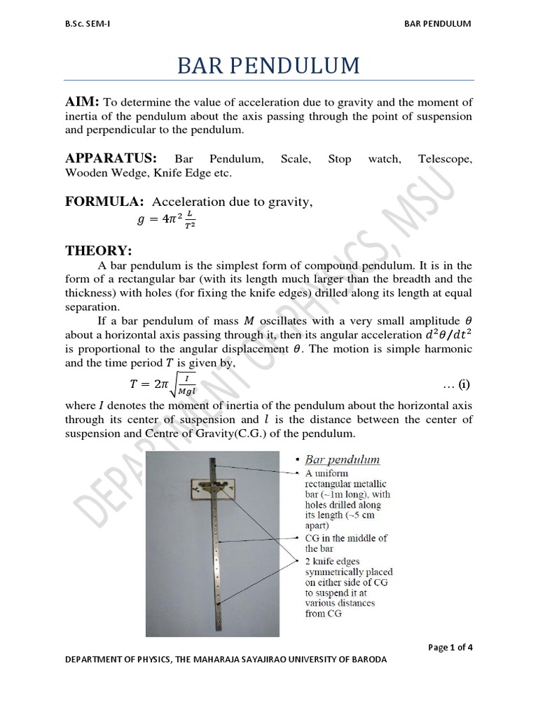Bar Pendulm | PDF | Rotation Around A Fixed Axis | Pendulum
