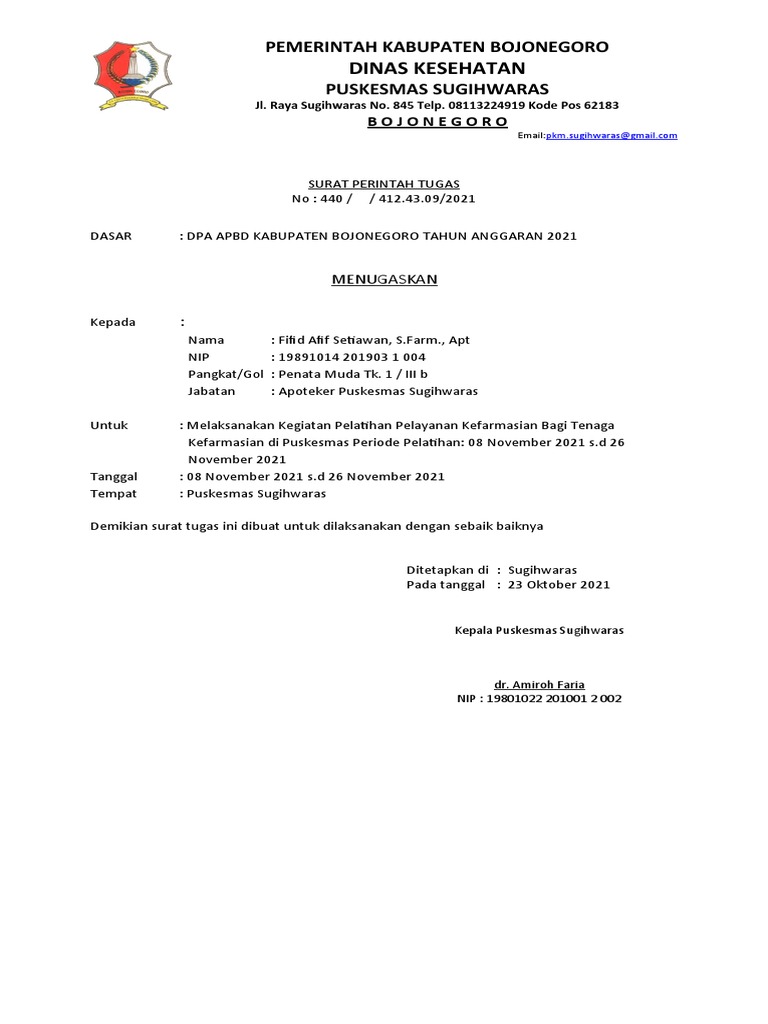 Surat Tugas Pelatihan FIFID | PDF