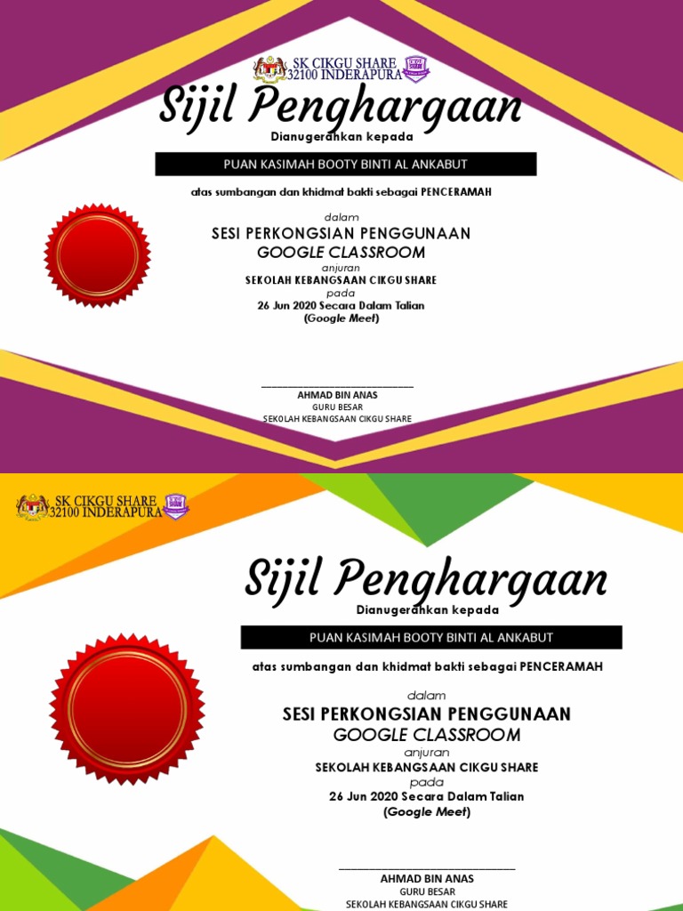 Contoh Sijil Boleh Edit | PDF