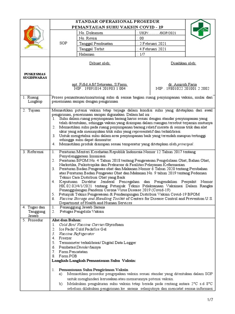 SGW 1. SOP Pemantauan Suhu Vaksin Covid-19 (MODO) | PDF