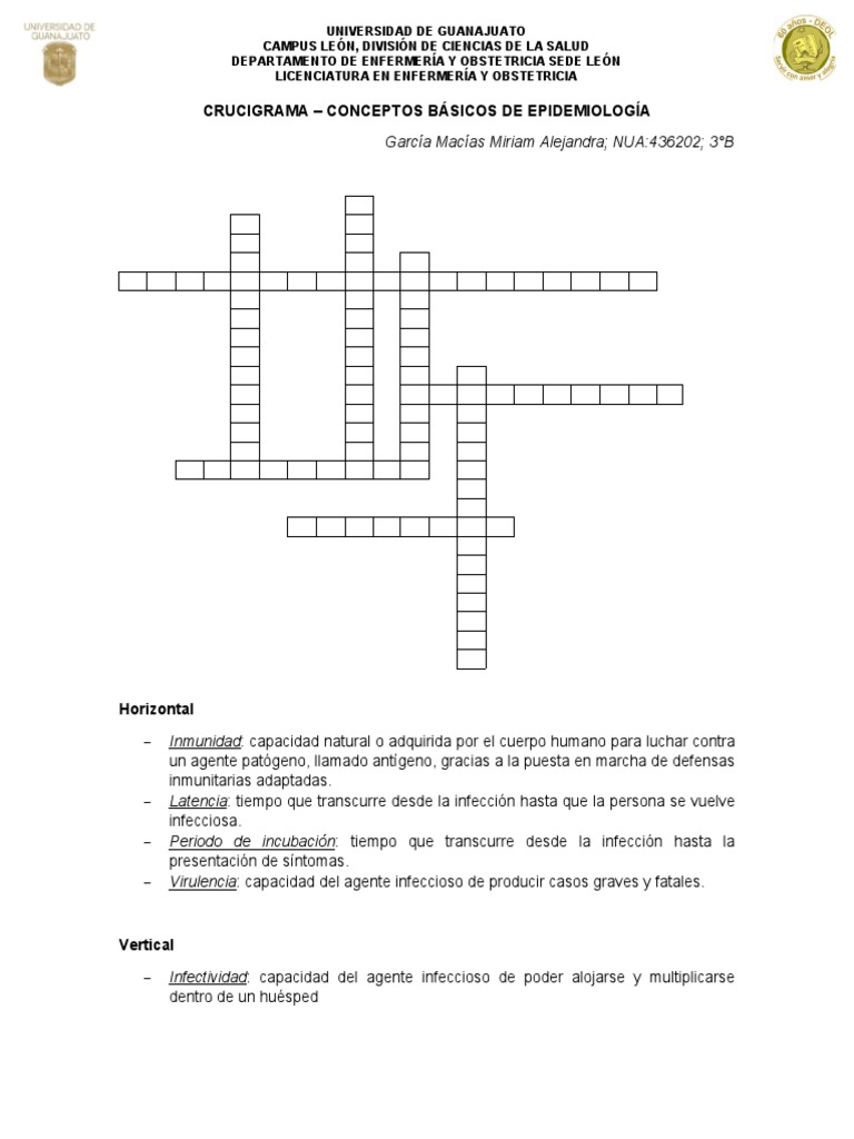 Crucigrama de Epidemiología Básica | PDF | Infección | Sistema inmune