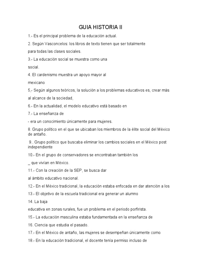 Guia Historia De La Educacion En Mexico Ii Pdf México