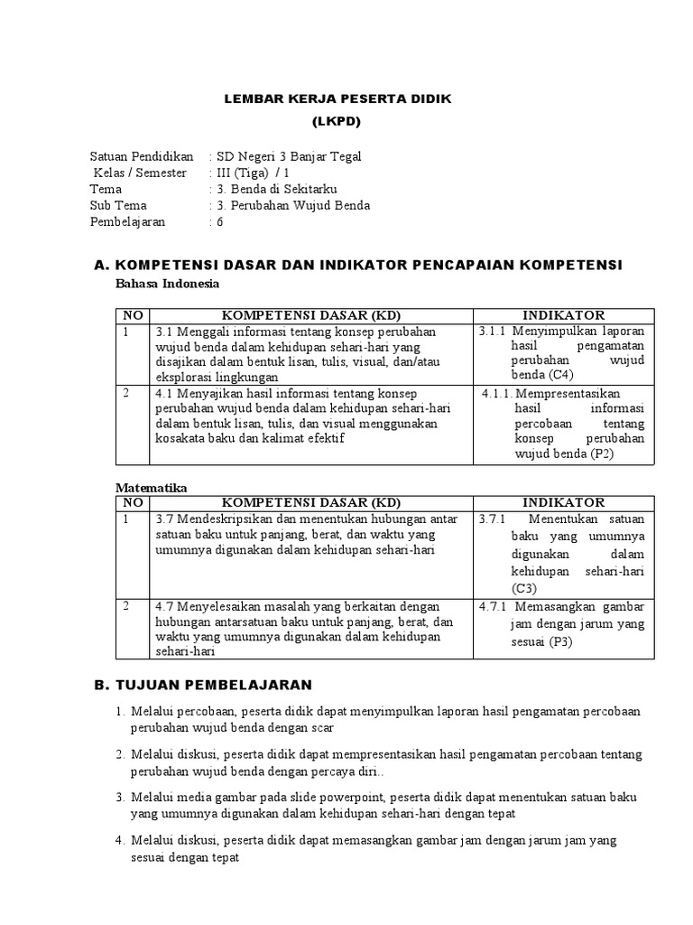 LKPD Kelas 3 Tema 3 | PDF