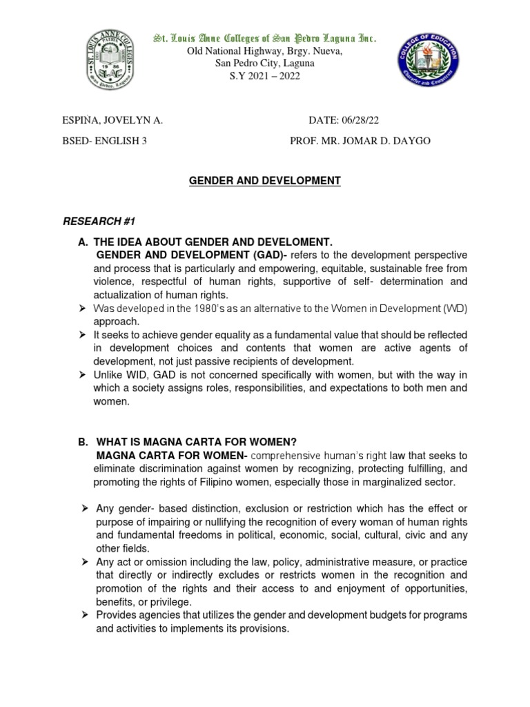 Gad (Activities 1 5) | Download Free PDF | Gender And Development ...