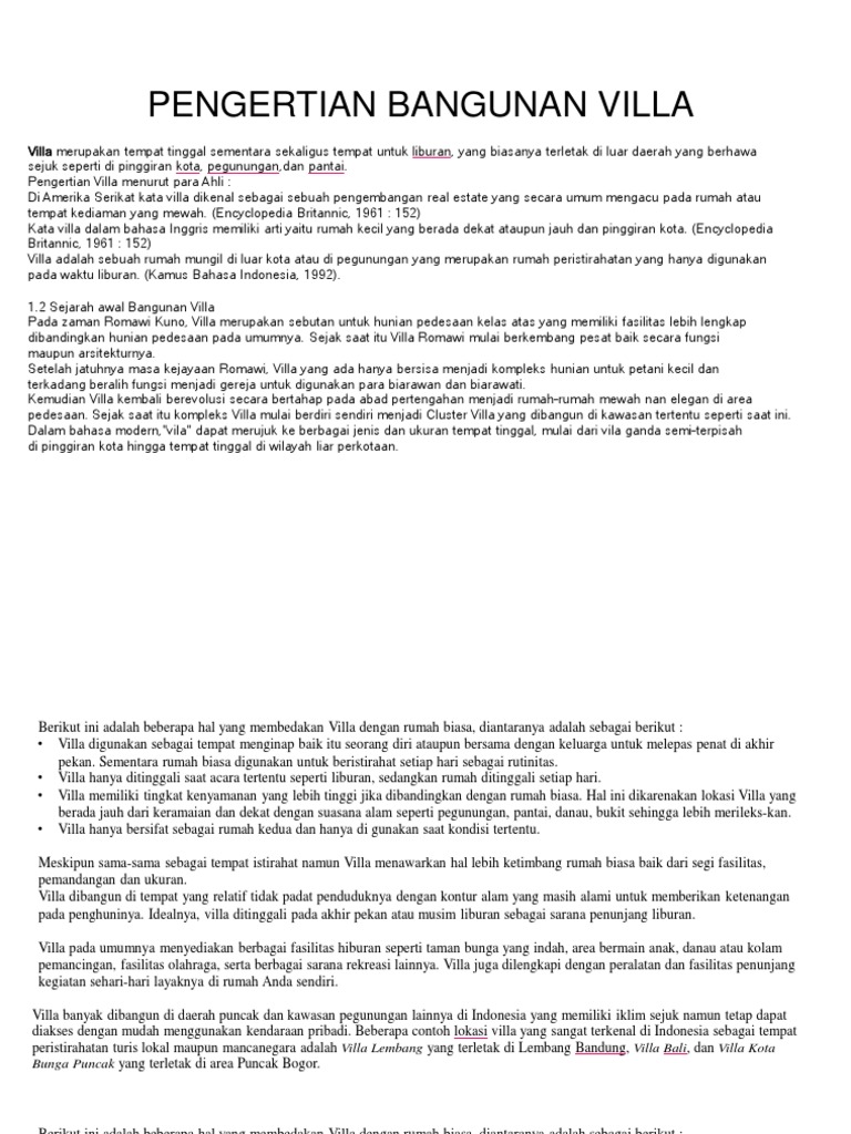 Pengertian Bangunan Villa | PDF