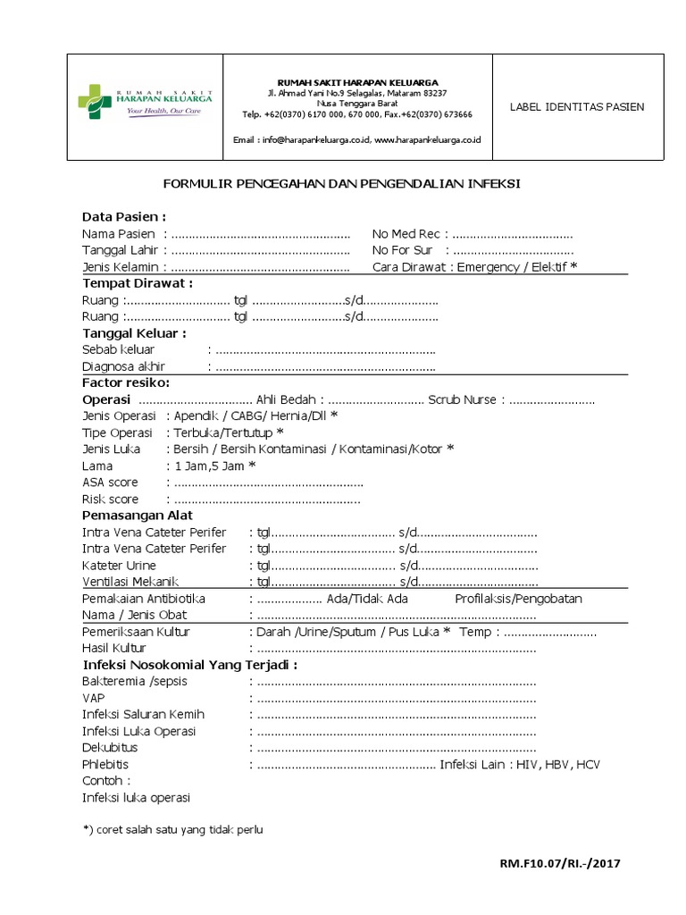 07 Formulir Pencegahan Dan Pengendalian Infeksi | PDF