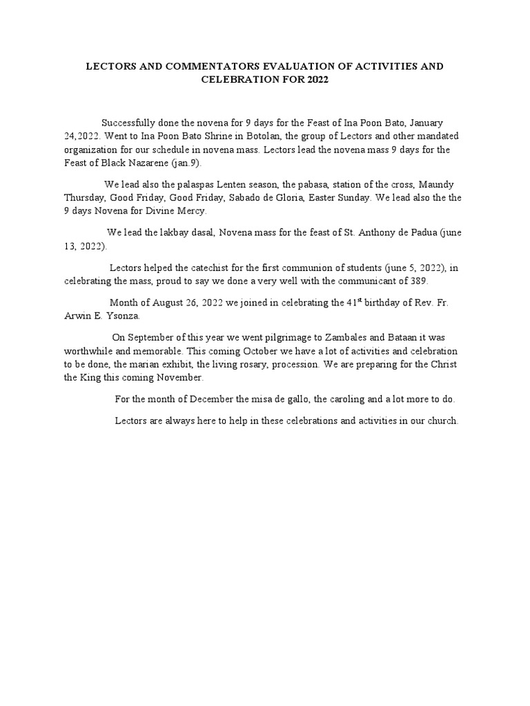 Lectors and Commentators | Download Free PDF | Lent | Rosary