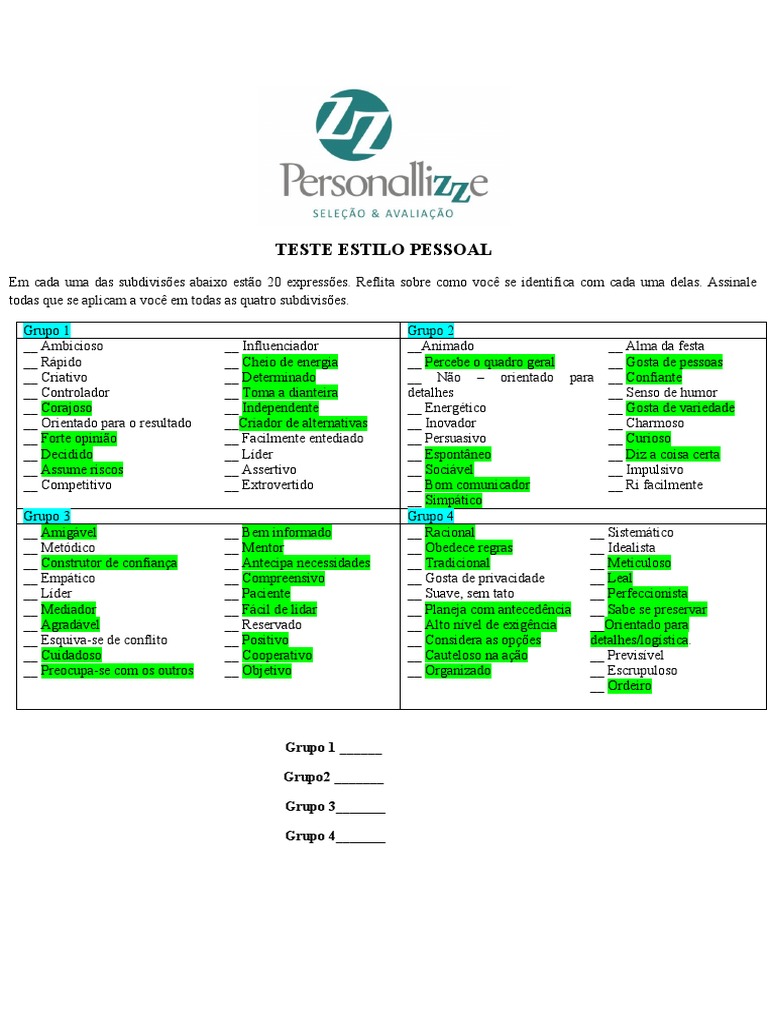 Teste - Estilo Pessoal - Folha | PDF
