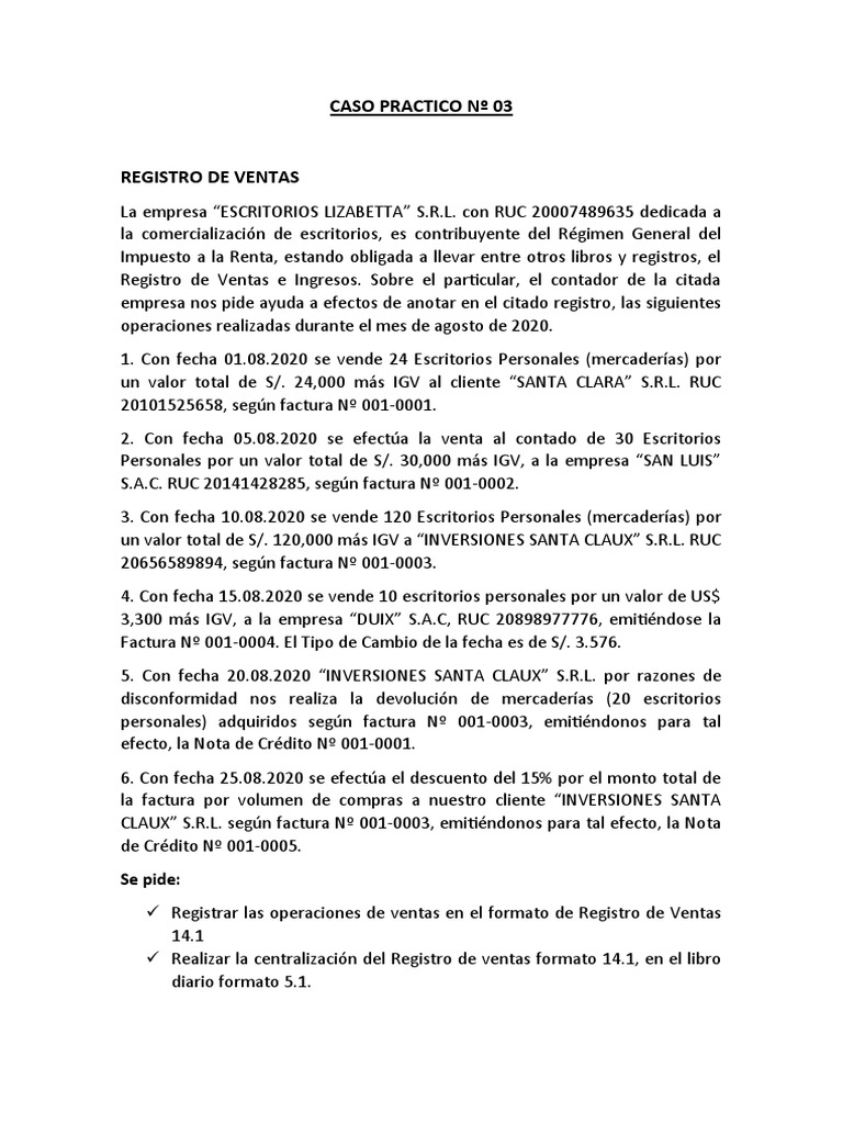 Caso Practico #03 (Registro de Ventas) | PDF