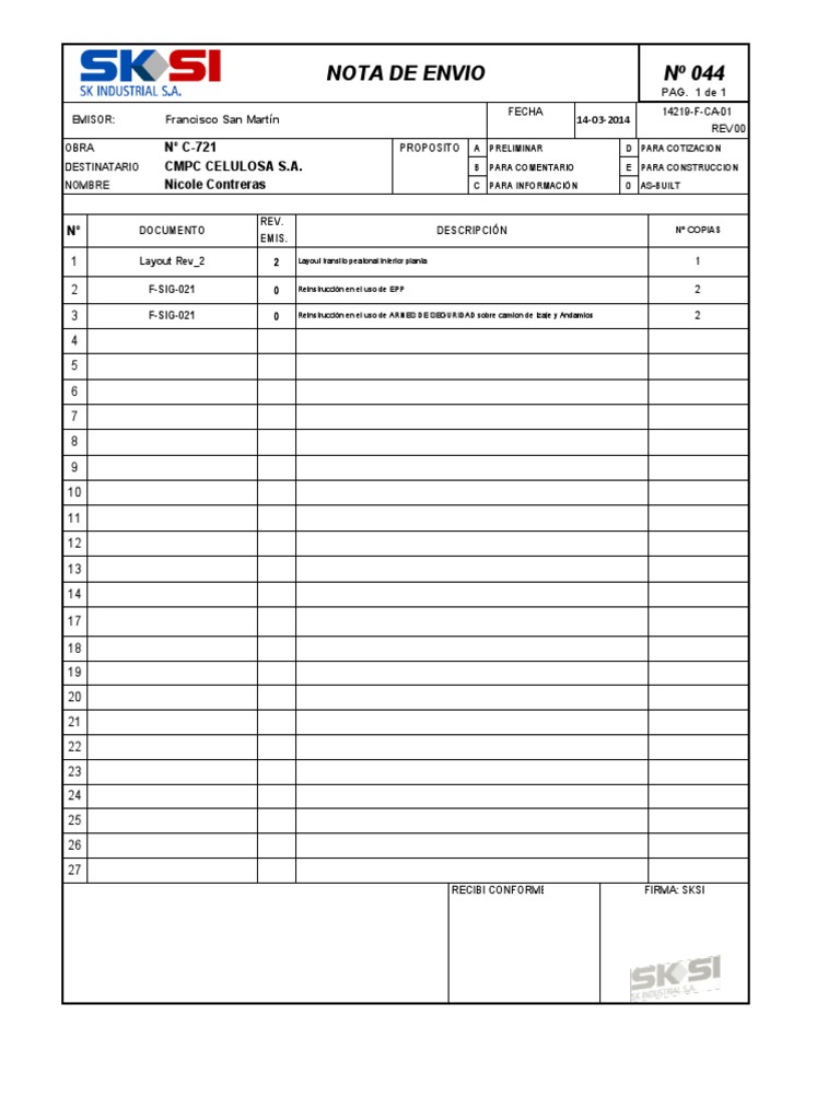 Nota de Envio C-721 044 | PDF