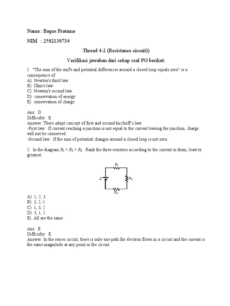 Electrical Circuit Quiz Analysis | PDF | Resistor | Voltage
