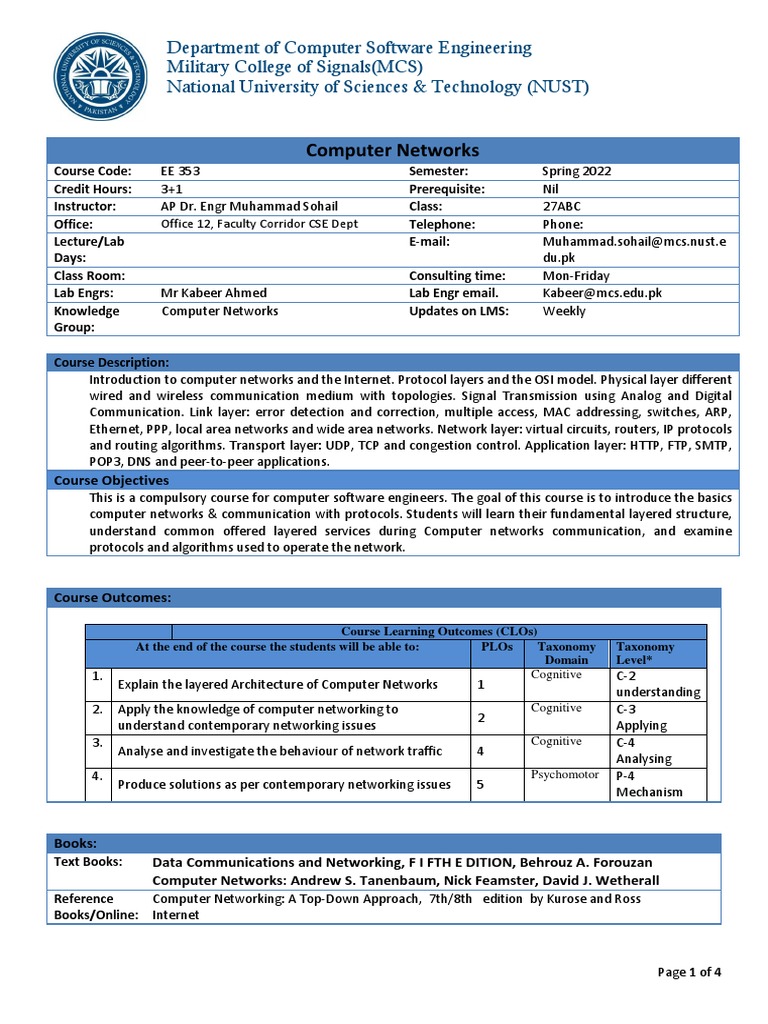 Networking - Course Outline | PDF | Computer Network | Internet Protocol Suite