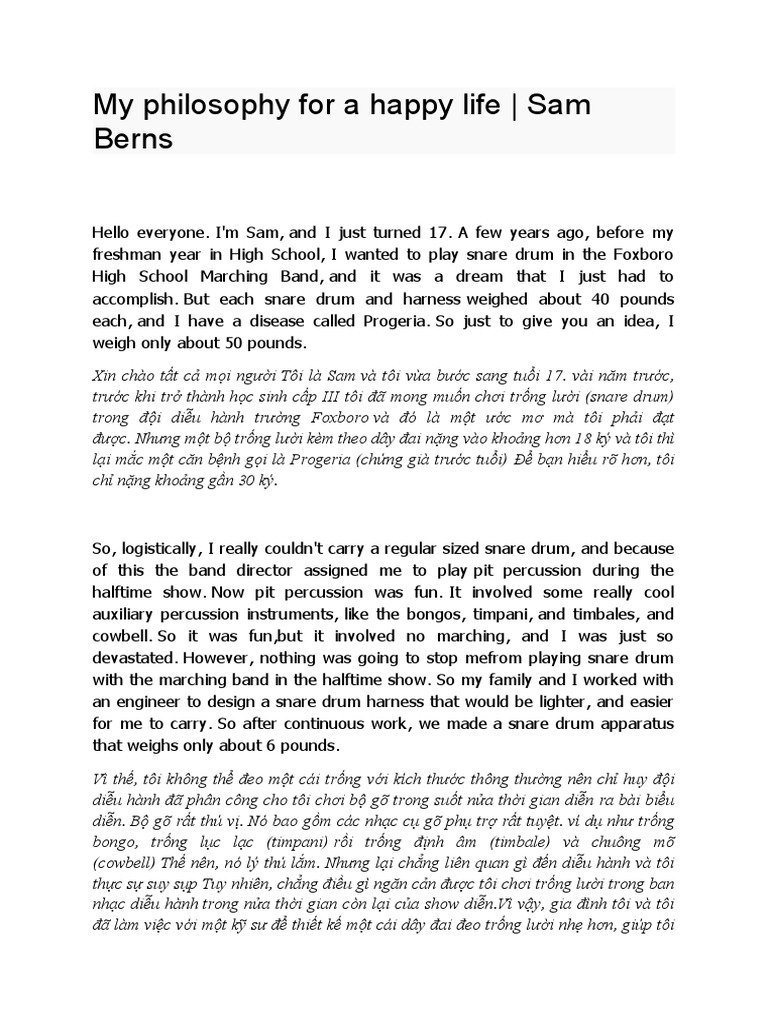 My Philosophy For A Happy Life - Sam | PDF