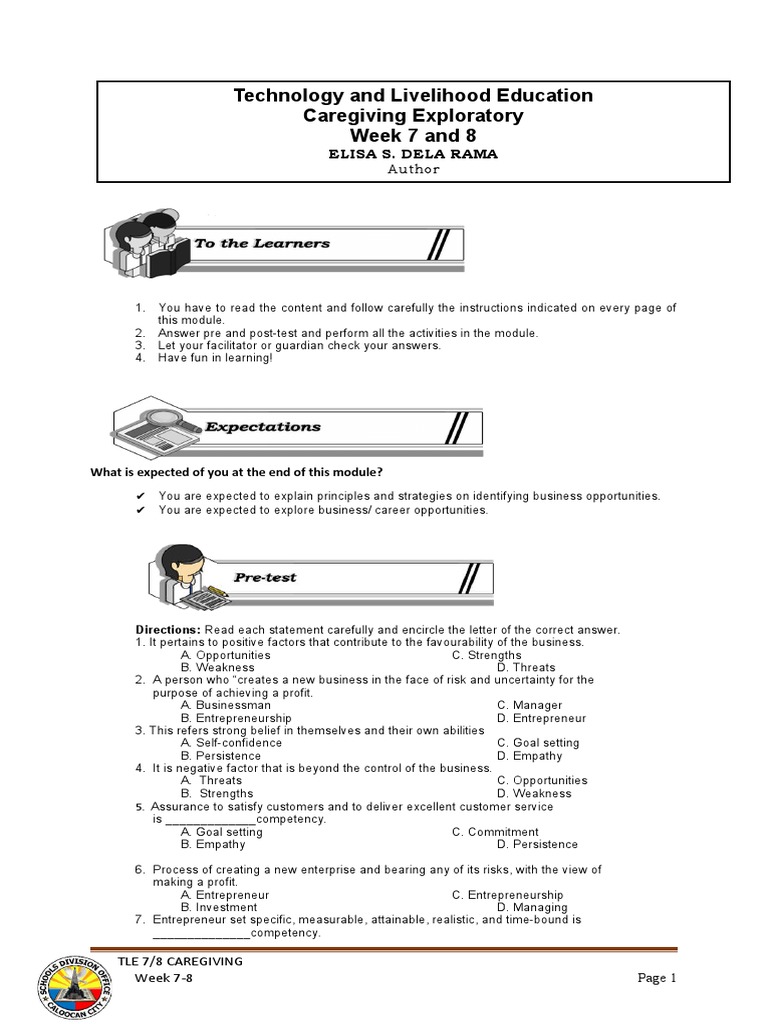 7 8 Tle Caregiving Week 7 and 8 | PDF | Entrepreneurship | Swot Analysis