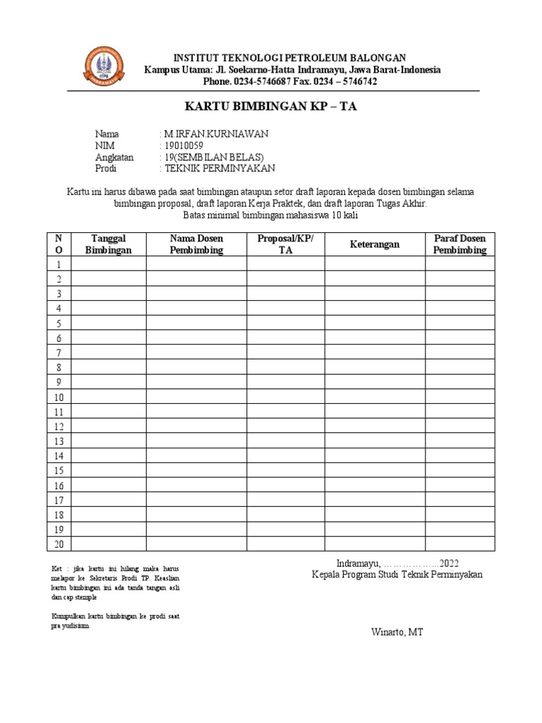 2.form Kartu Bimbingan 059 | PDF