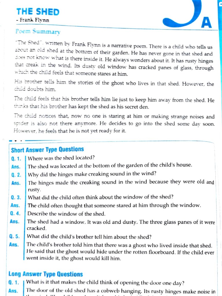 Poem The Shed Question Answers | PDF