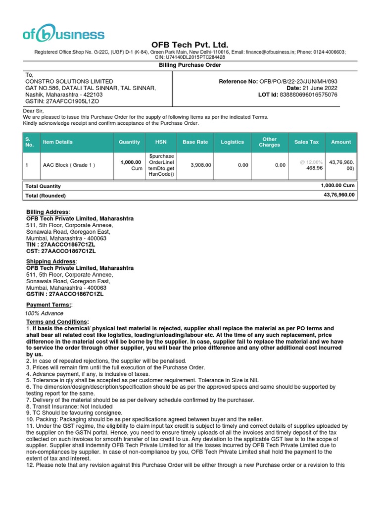 PO Constro | PDF | Invoice | Taxes