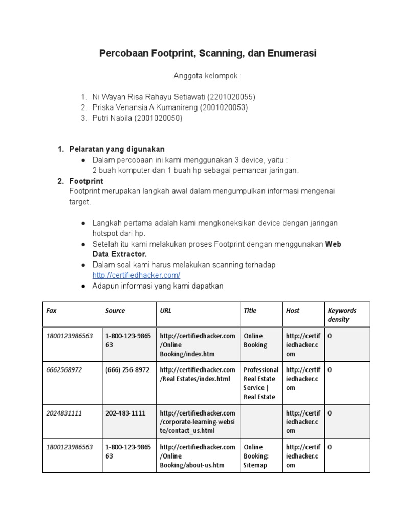 Analysis of Network Scanning Techniques: A Case Study of Footprinting, Scanning, and Enumeration ...
