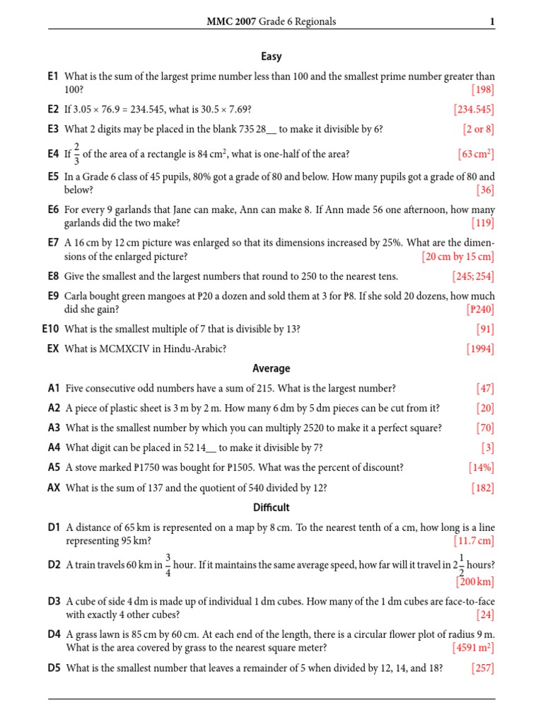 MMC 2007 Gr6 Reg | Download Free PDF | Ratio | Numbers