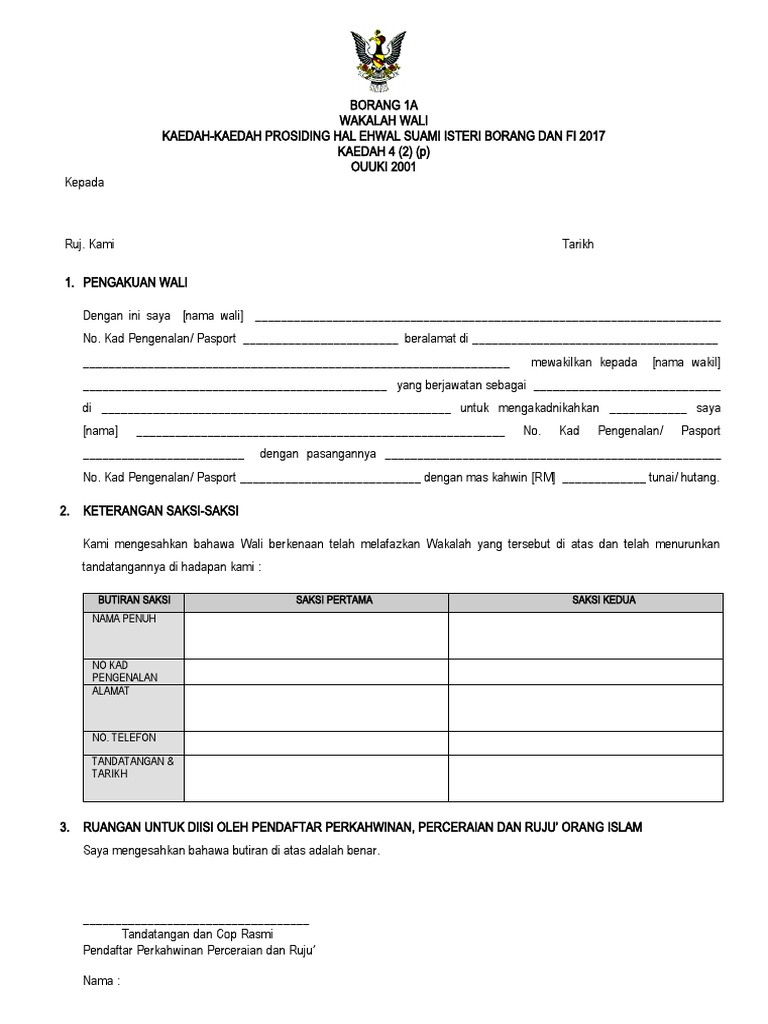 Borang 1a Wakalah Akad Nikah | PDF