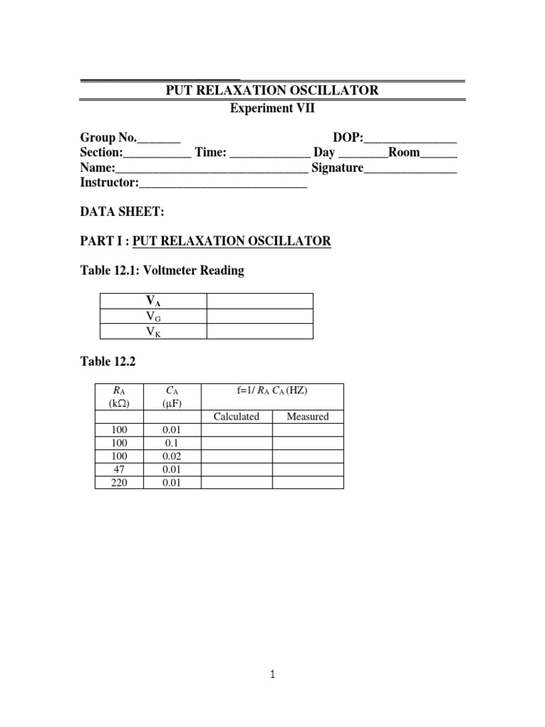 PUT Relaxation Oscillator Experiment | PDF | Electronic Oscillator ...