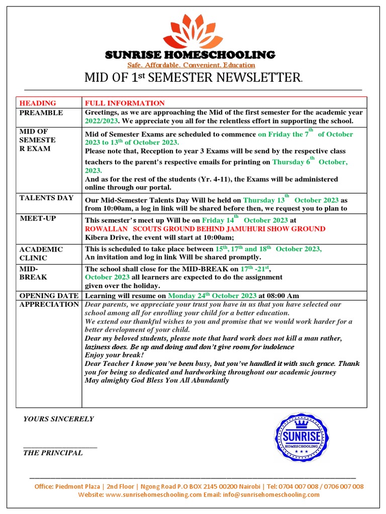 Mid Semester News Letter | PDF | Academic Term