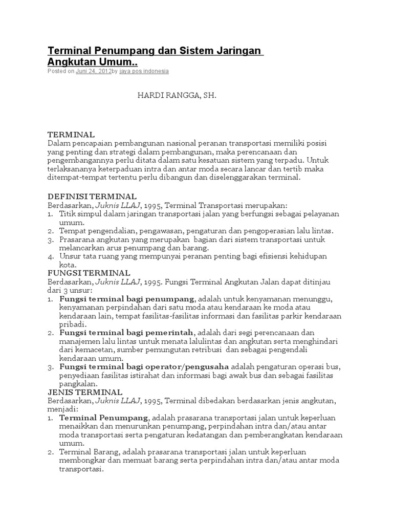 Terminal Penumpang Dan Sistem Jaringan Angkutan | PDF