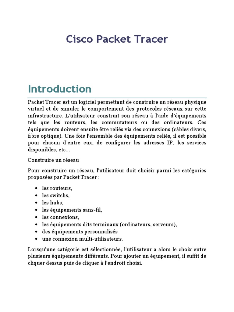 Guide d'utilisation de Cisco Packet Tracer | PDF | Réseau informatique ...