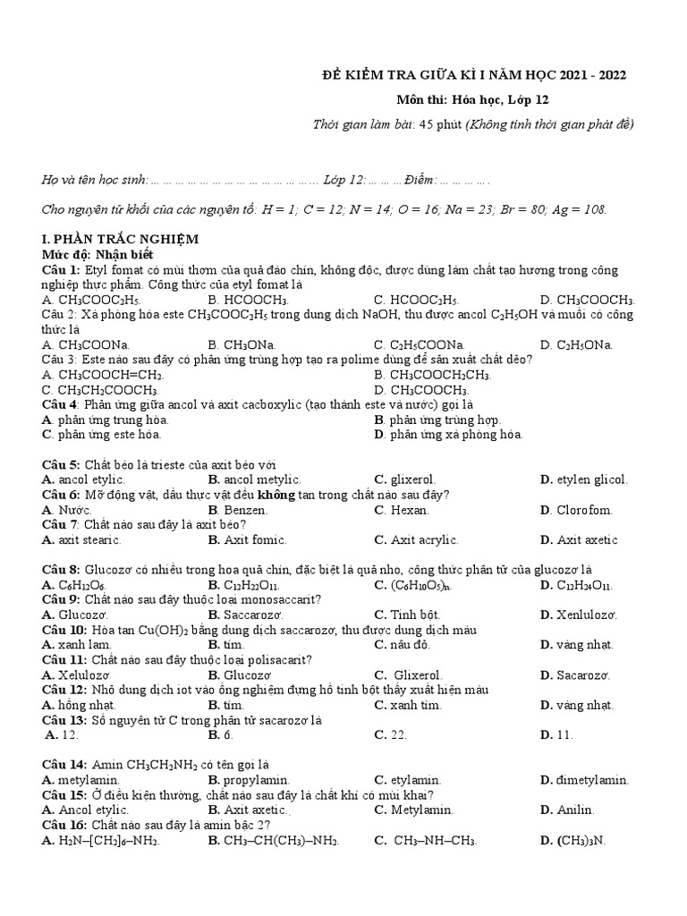 De Minh Hoa Giua Ki 12 | PDF