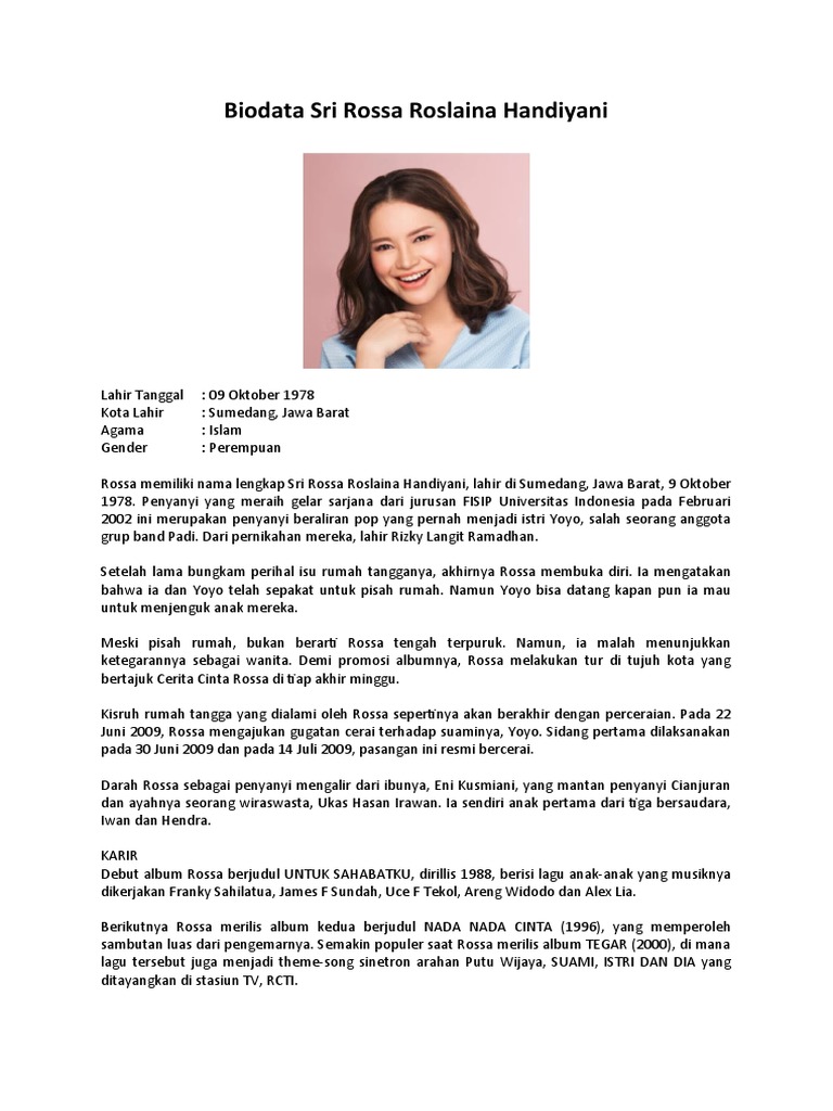 Biodata Sri Rossa Roslaina Handiyani | PDF