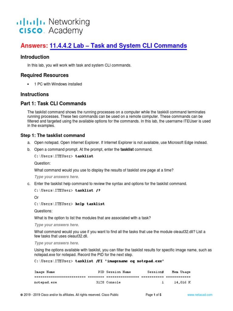 11.4.4.2 Lab - Task and System CLI Commandsc7fa | PDF | Command Line Interface | Microsoft Windows