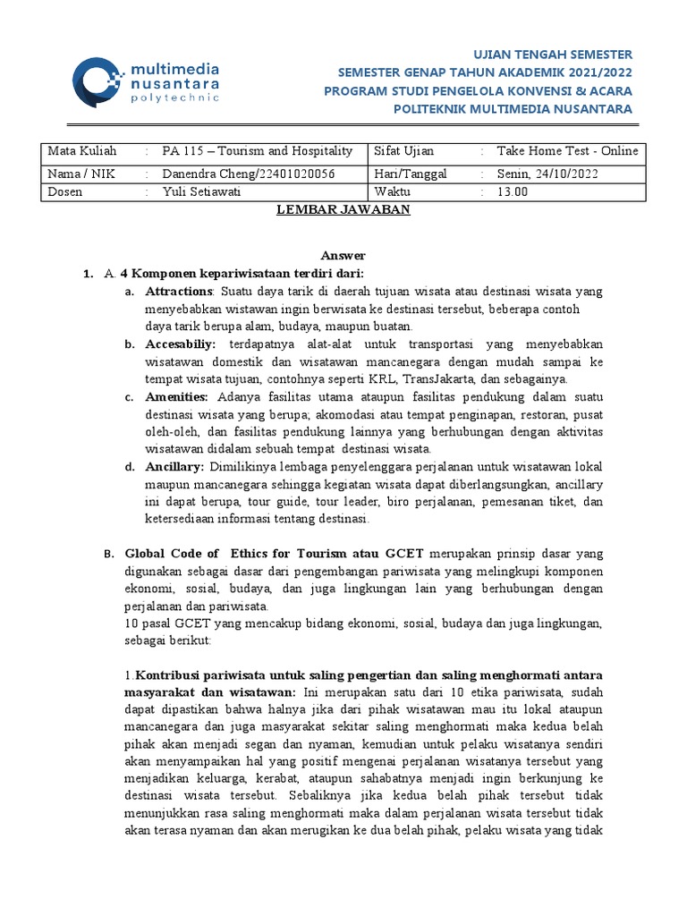 Lembar Jawaban MNP - UTS | PDF