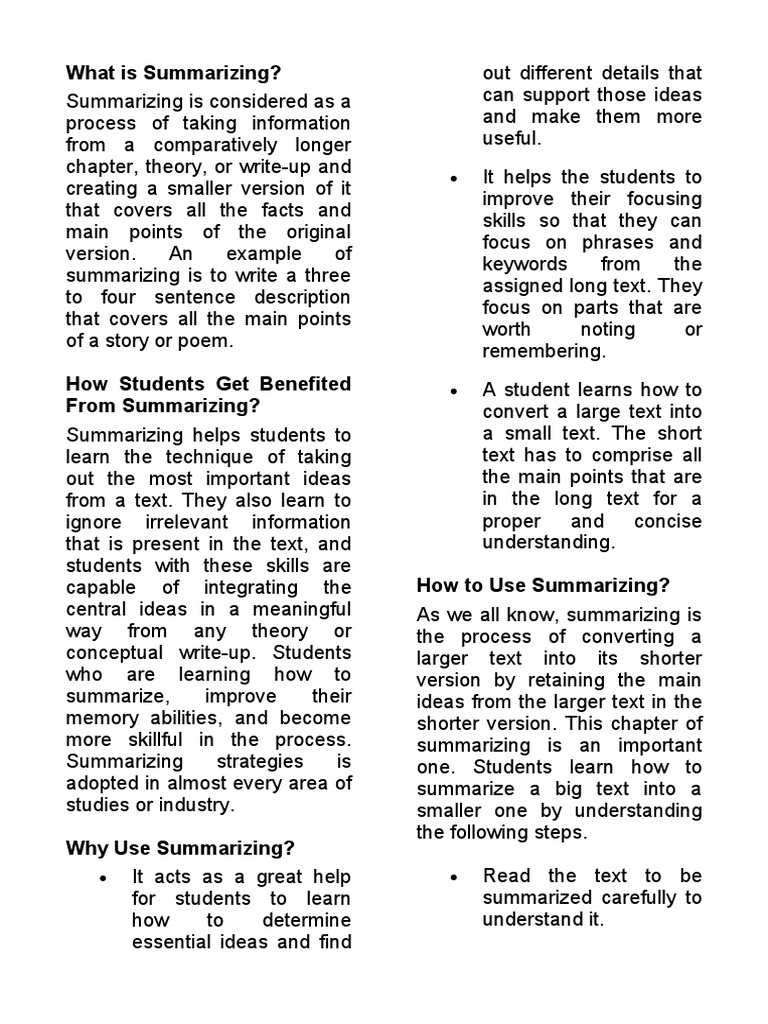 What Is Summarizing | PDF | Sentence (Linguistics) | Word