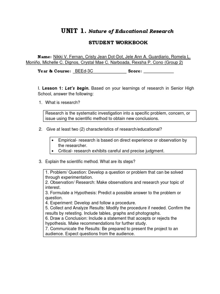 Research Workbook Group 2 | PDF | Scientific Method | Marie Curie