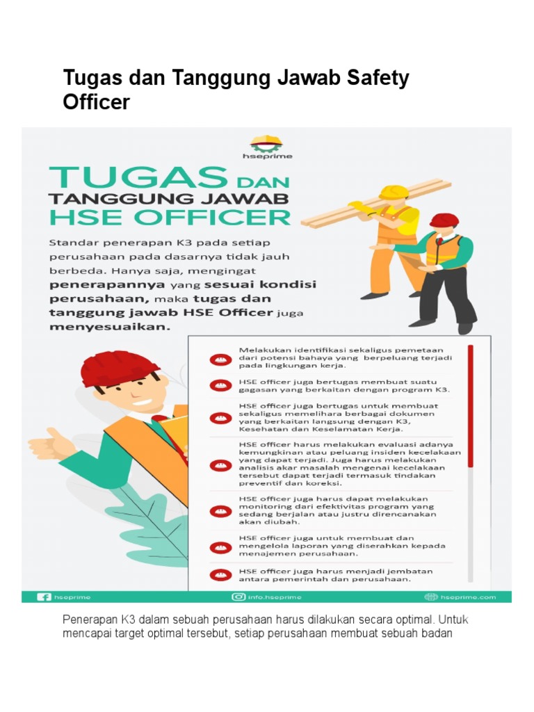 Tugas Dan Tanggung Jawab Safety Officer | PDF