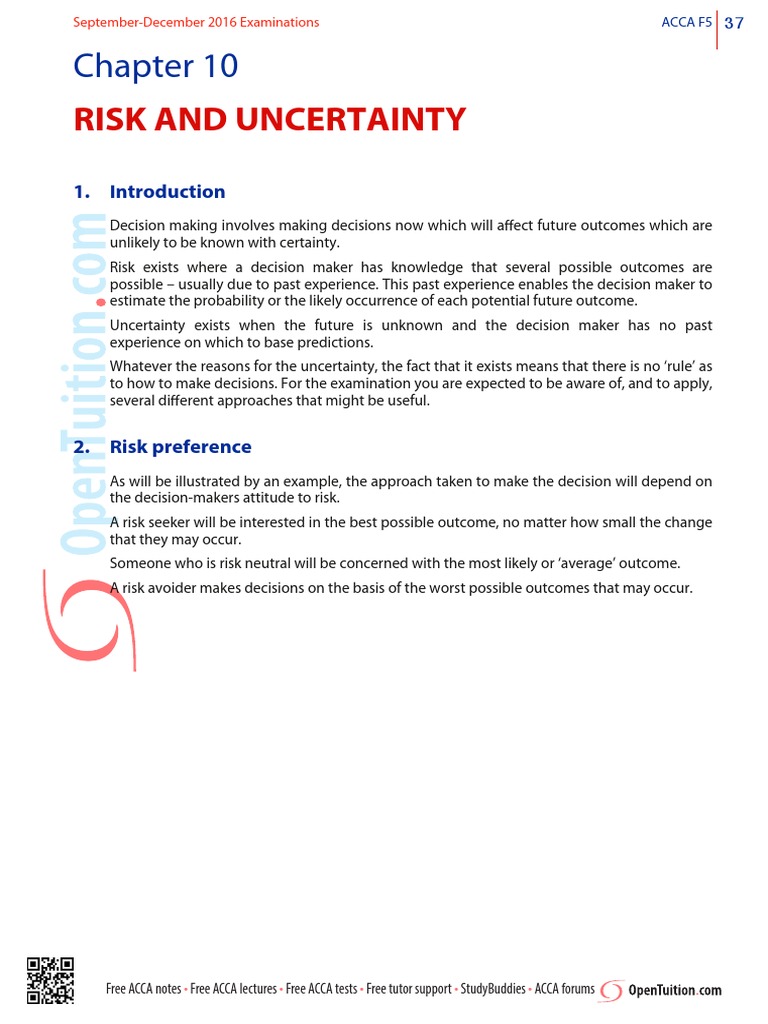 ACCA - Risk and Uncertainity | PDF