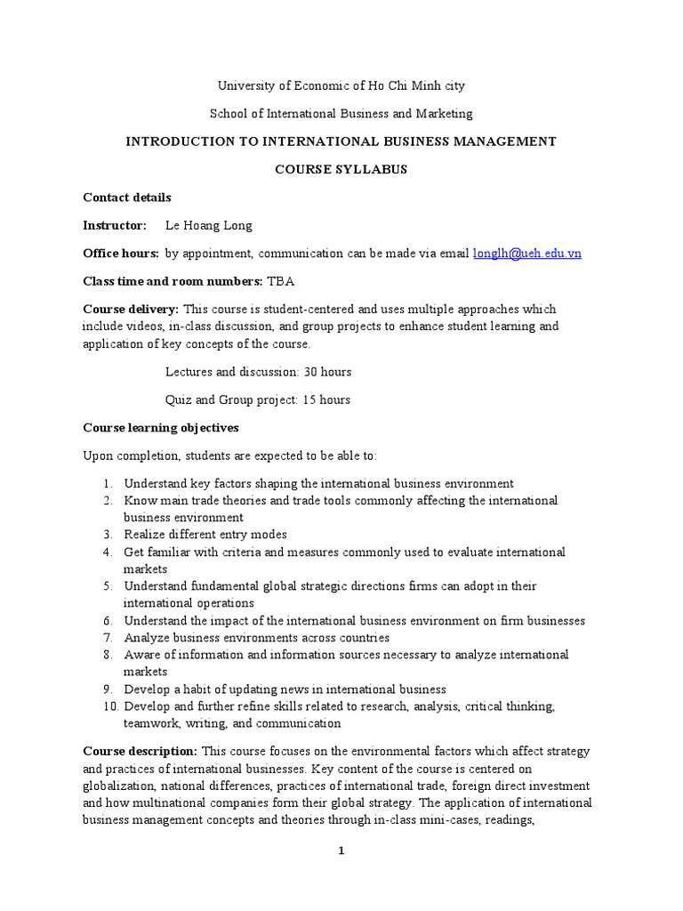 Template SYLLABUS International Business Management 2020 | PDF ...