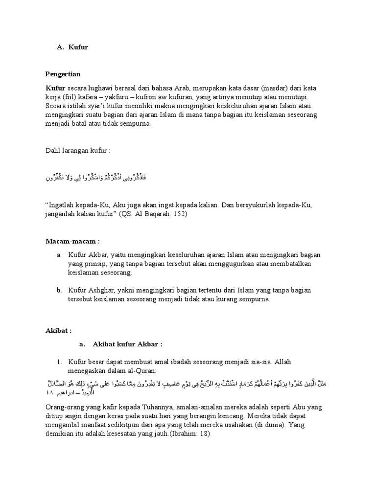 Pengertian dan Macam-macam Kufur | PDF