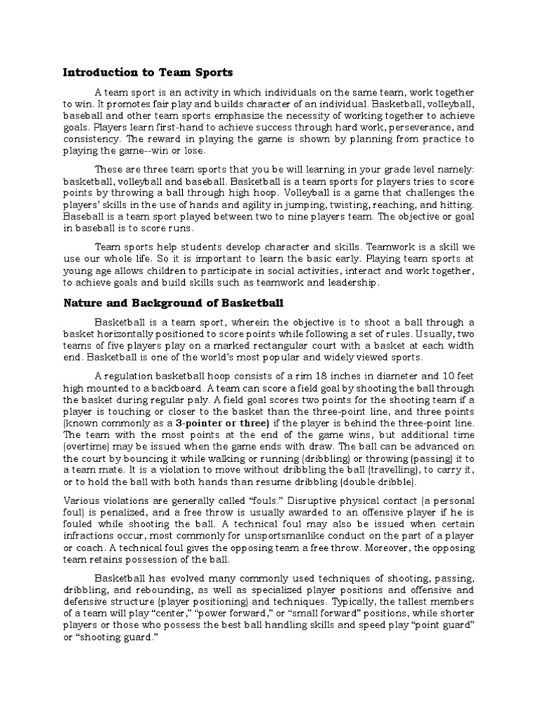 Introduction To Team Sports 1 | PDF | Basketball Positions | Games Of Physical Skill