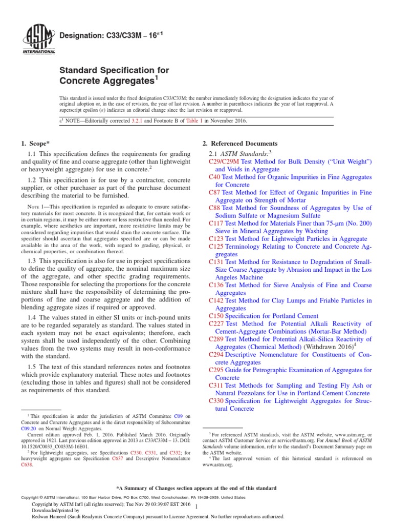 ASTM C33. Standard Specification For Concrete Aggregate | PDF ... ASTM C33. Standard Specification For Concrete Aggregate | PDF ...
