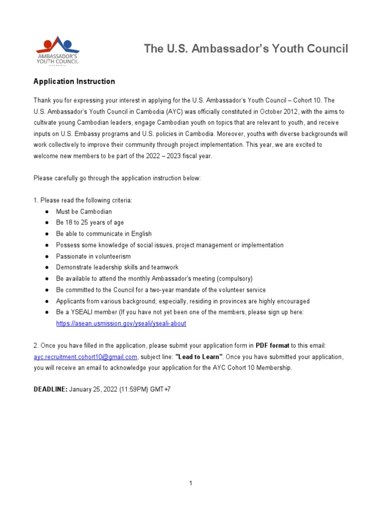 AYC Recruitment Application | PDF | Cambodia | Volunteering